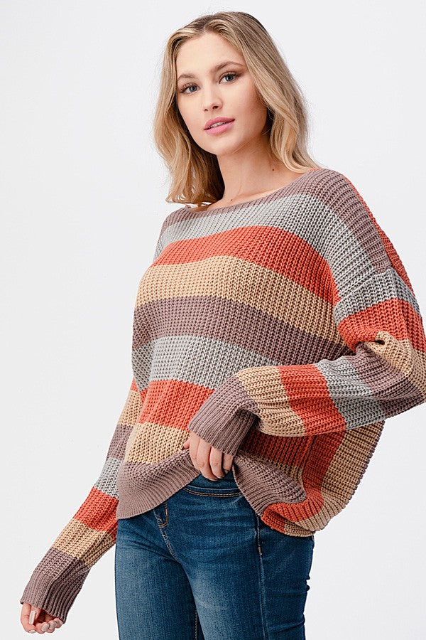 Cozy reversible multi strip sweater – Bare Bombshell